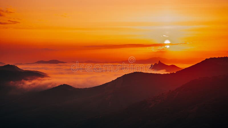 Golden Sunset Over the Mountains Stock Photo - Image of dramatic ...