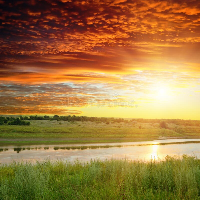 Golden sunset over river stock image. Image of scene - 23107985
