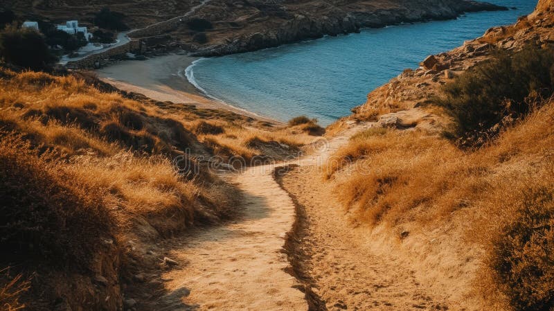 Golden Sunset Path To Secluded Beach Cove Stock Photo - Image of ...