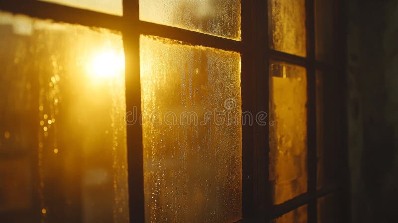 Golden Sunset through a Rain-Streaked Window Stock Illustration ...