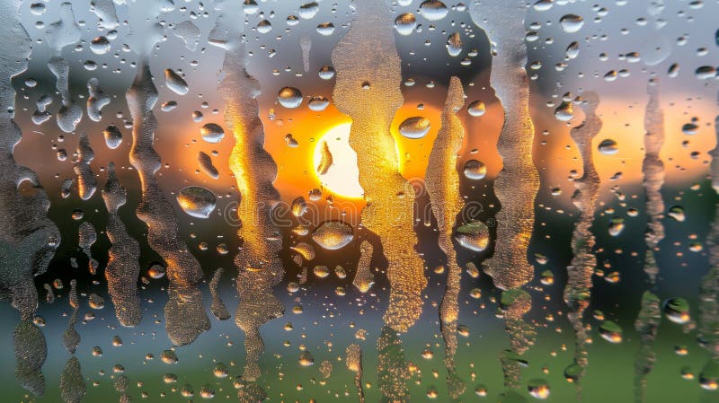 Golden Sunset through Raindrops on a Glass Window Abstract Background ...