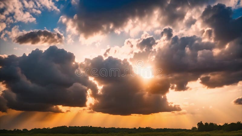 Golden Sunset Rays Piercing through Dramatic Clouds Stock Video - Video ...