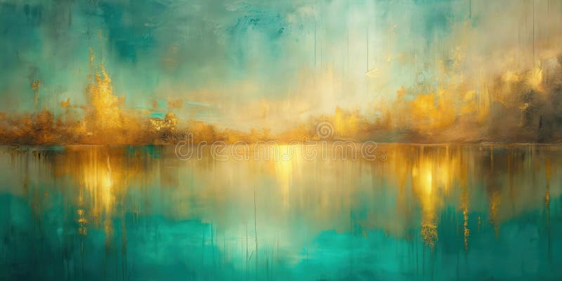 Golden Sunset Reflected in Teal Waters an Abstract Landscape Painting ...