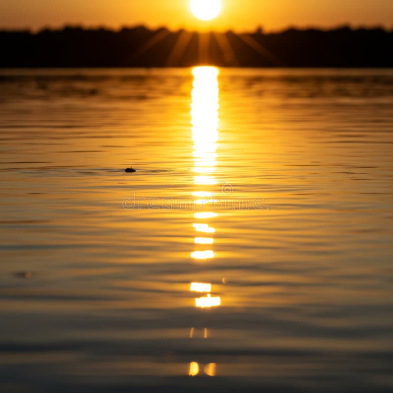 Golden Sunset Reflecting on Calm Lake Water Stock Illustration ...