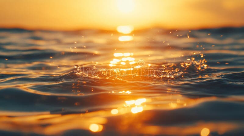 Golden Sunset Reflecting on Ocean Water Ripples Stock Illustration ...