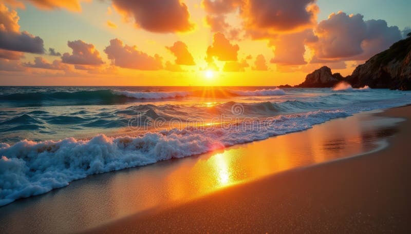 Golden Sunset Reflecting on Pacific Beach Sand, Gold, Beach Stock ...