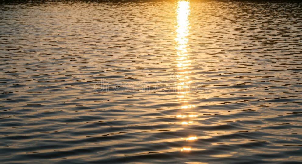 Golden Sunset Reflection on Calm Water Surface Stock Illustration ...