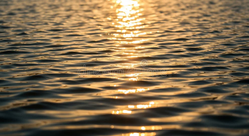 Golden Sunset Reflection on Calm Water Surface Stock Illustration ...