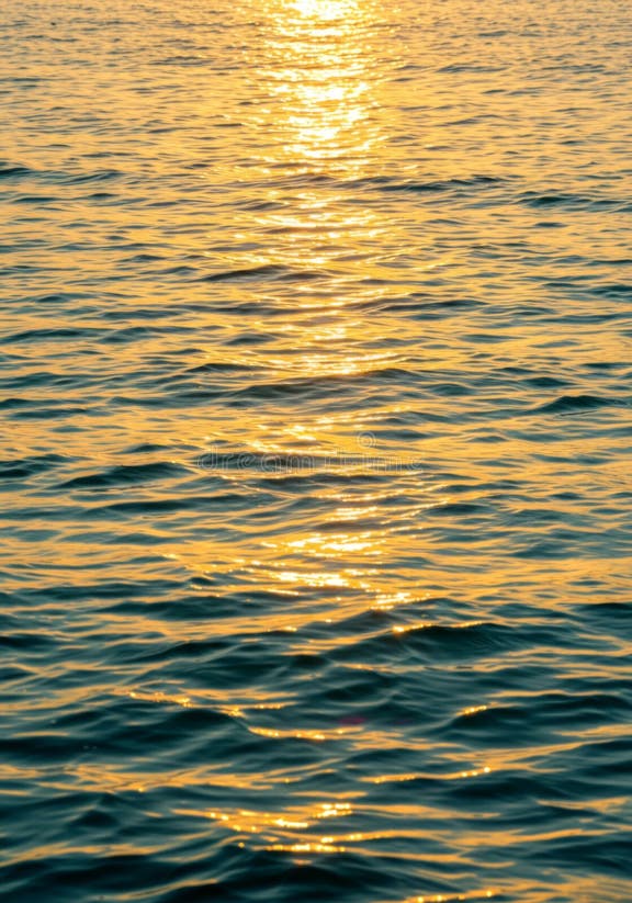 Golden Sunset Reflection on Calm Water Surface Stock Illustration ...