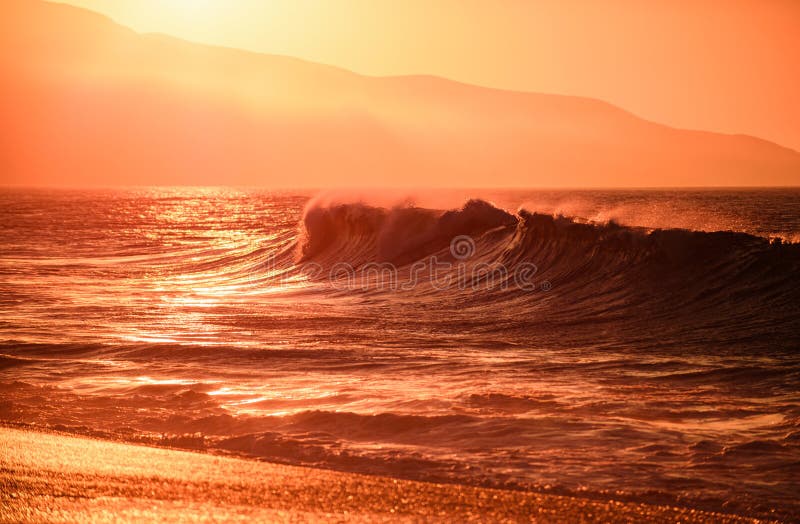Golden Sunset at the Sea. Landscape with Sunset Over the Ocean. Waves ...