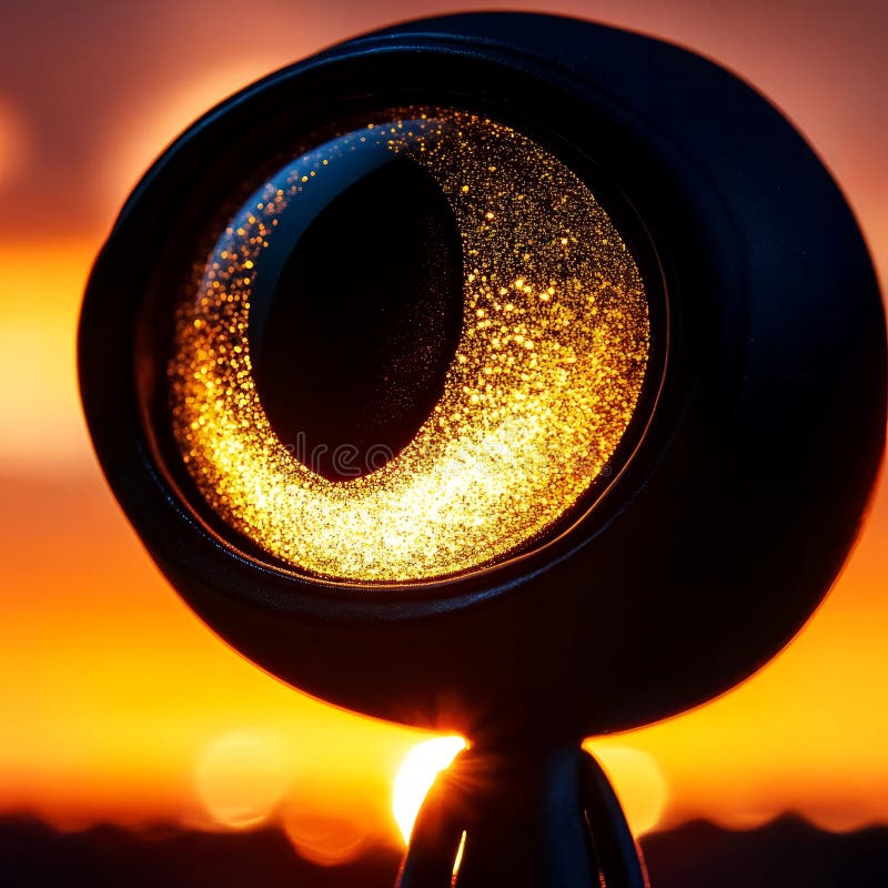 Golden Sunset Silhouette Abstract Art with Glowing Orb and Crescent ...