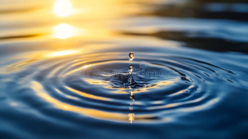 Golden Sunset Water Drop Ripples Calm Surface Stock Illustration ...