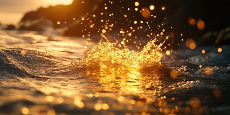Golden sunset water splash stock illustration. Illustration of beach ...