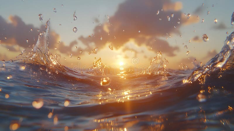 Golden Sunset Water Splash stock illustration. Illustration of drops ...