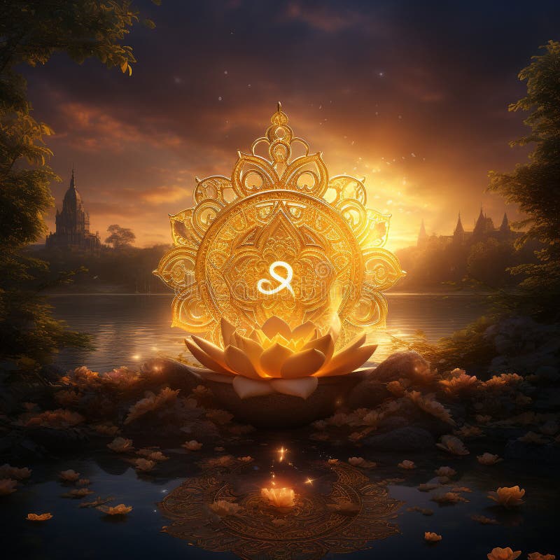 A Golden Symbol Glowing Object with Lake Generative AI Stock ...