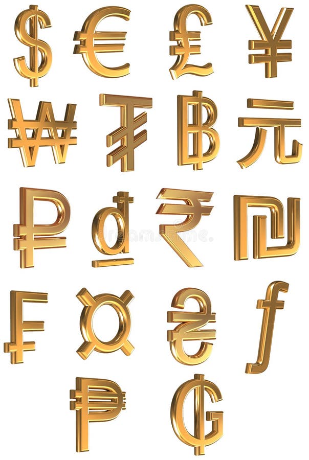 Golden Symbols Currencies of the World Stock Illustration ...