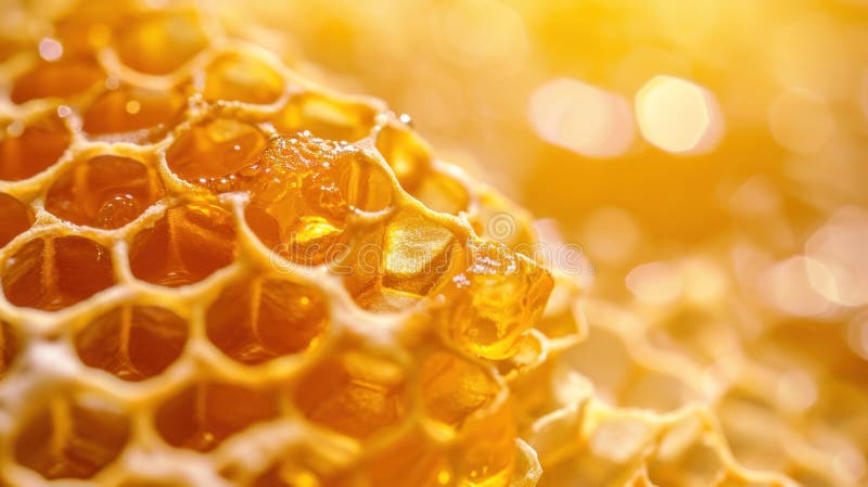 Golden Symmetry, Captivating Close-Up of the Hexagonal Honeycomb ...
