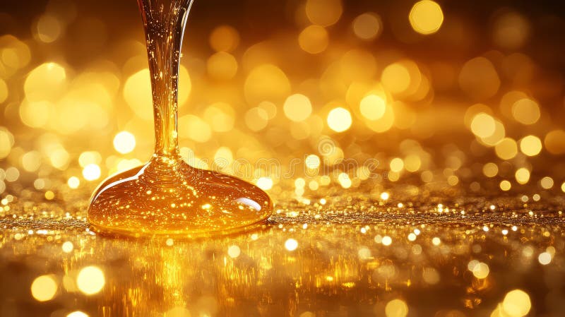Golden Syrup Glistens on a Sparkling Surface with Vibrant Light ...
