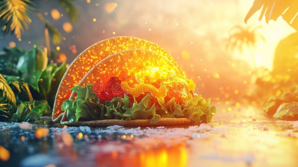 Golden Taco in Tropical Sunset Setting Stock Illustration ...