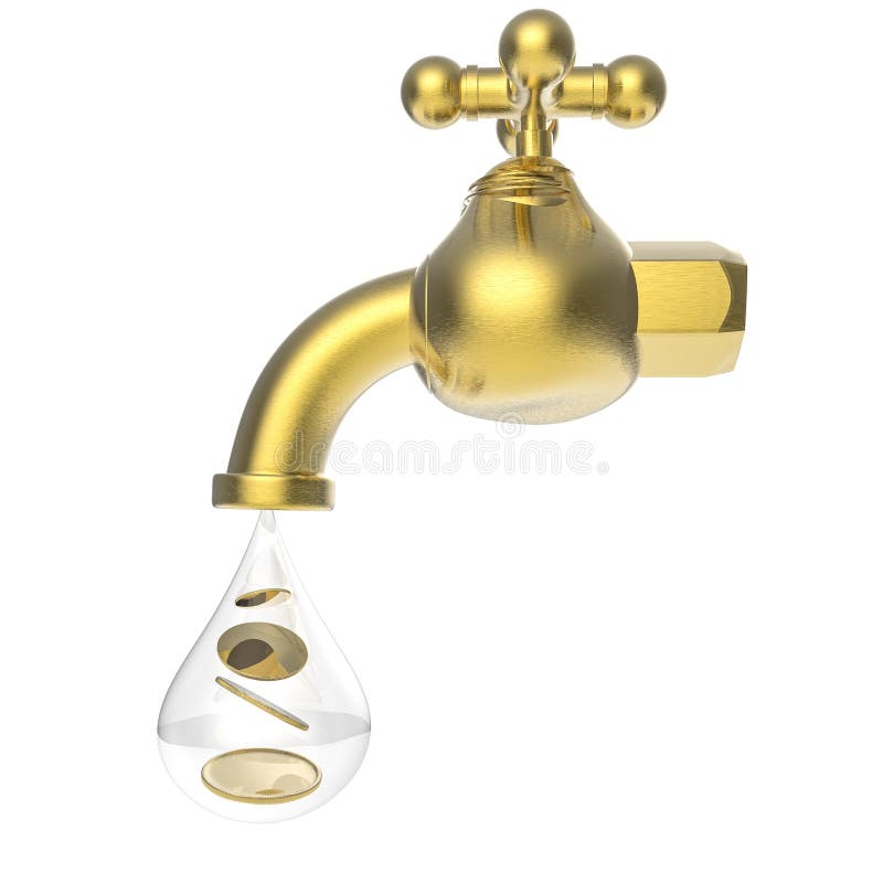 Golden Tap with Gold Coins Falling Stock Image - Image of coins, gold ...