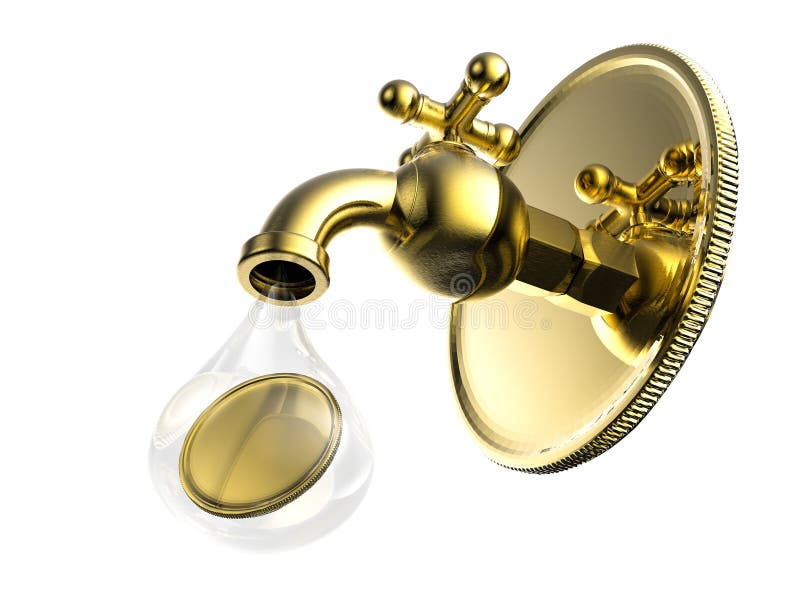 Golden Tap with Gold Coins Falling Stock Photo - Image of income ...