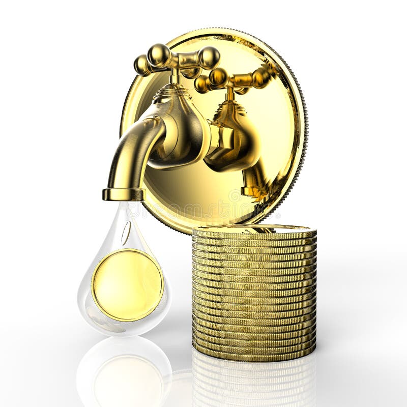 Golden Tap with Gold Coins Falling Stock Illustration - Illustration of ...