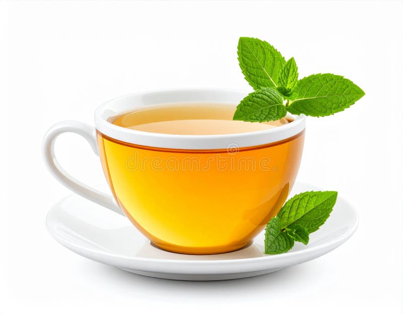 Golden Tea in White Cup with Fresh Mint Leaves Stock Illustration ...