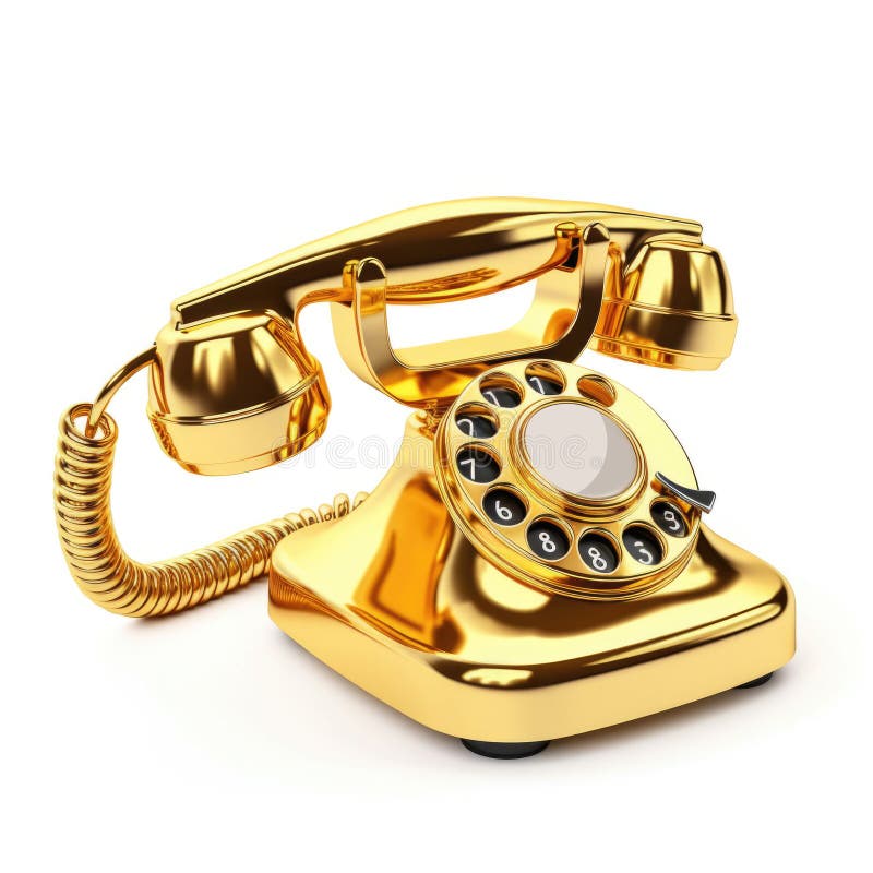 A Golden Telephone Sitting on Top of a White Surface Stock Photo ...