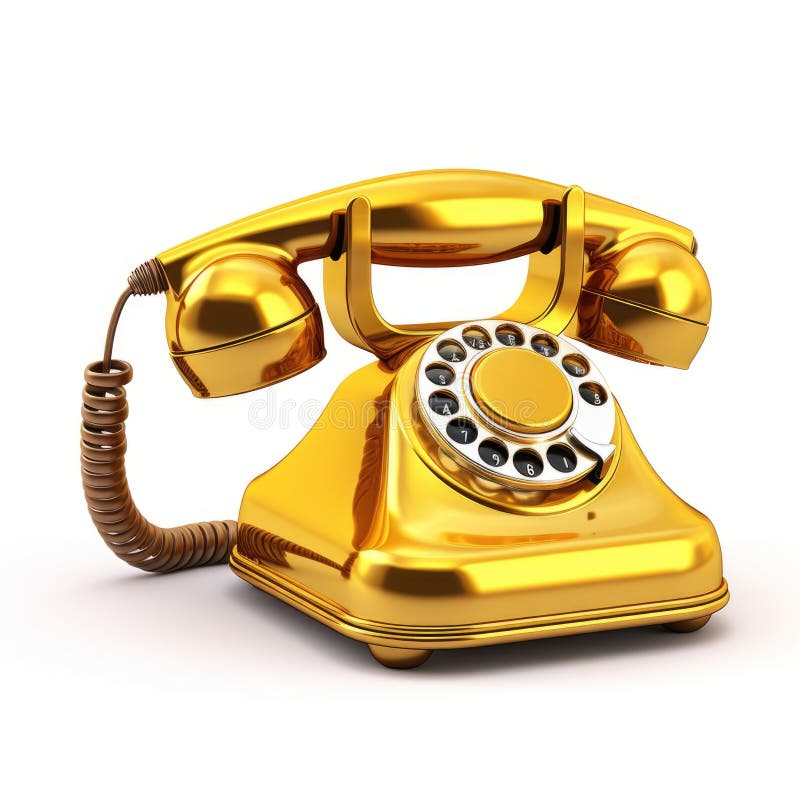 A Golden Telephone Sitting on Top of a White Surface Stock Illustration ...