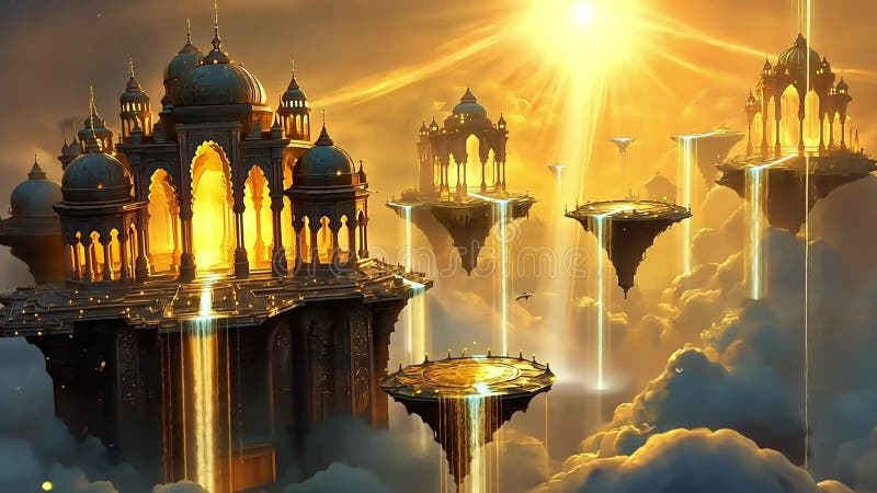 Golden Temple Complex on Floating Islands, Illuminated by Bright ...