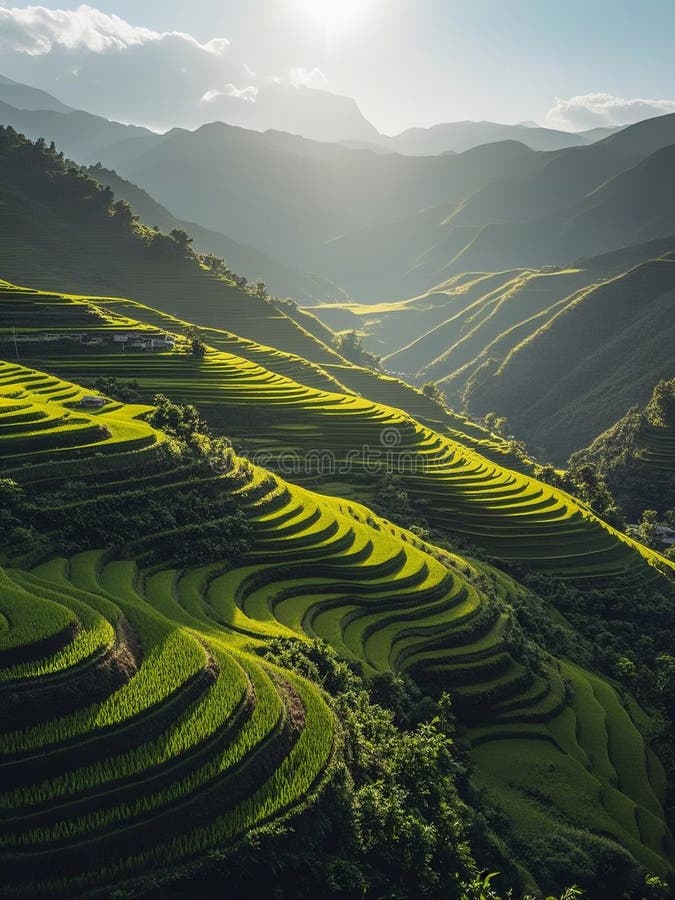 The Golden Terraced Fields are Layered and Distributed in the Mountains ...