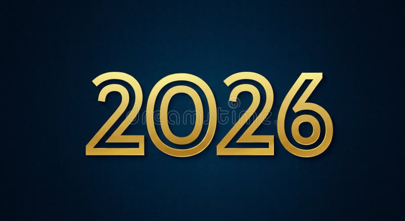 Golden "2026" Text on a Dark Blue Background Stock Illustration ...