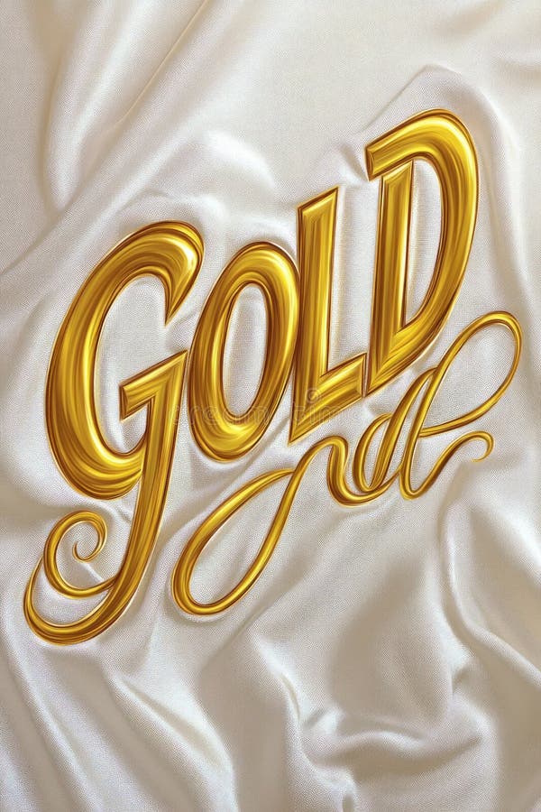 Golden Text Effect Laying on White Silk Fabric Stock Photo - Image of ...