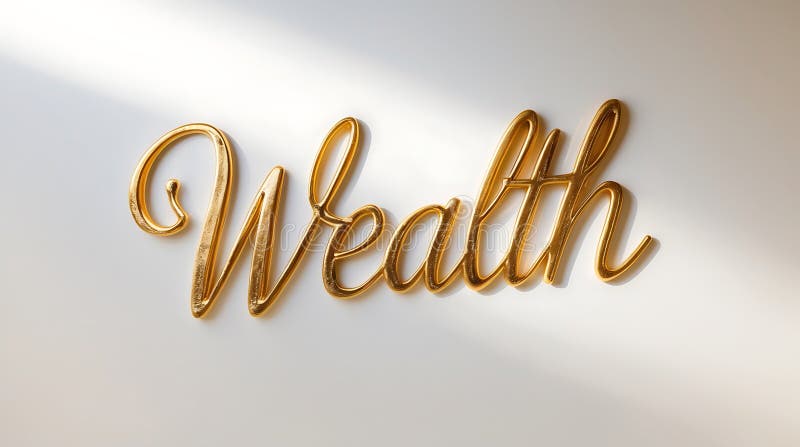 Golden Text Representing Wealth Displayed on a White Surface with Soft ...