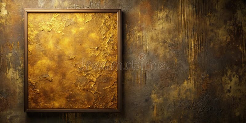 Golden Textured Artwork in a Dark Brown Frame Against a Mottled Gold ...