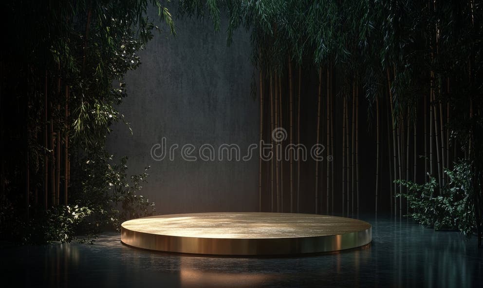 A Golden, Textured Backdrop Frames an Illuminated Circular Platform ...