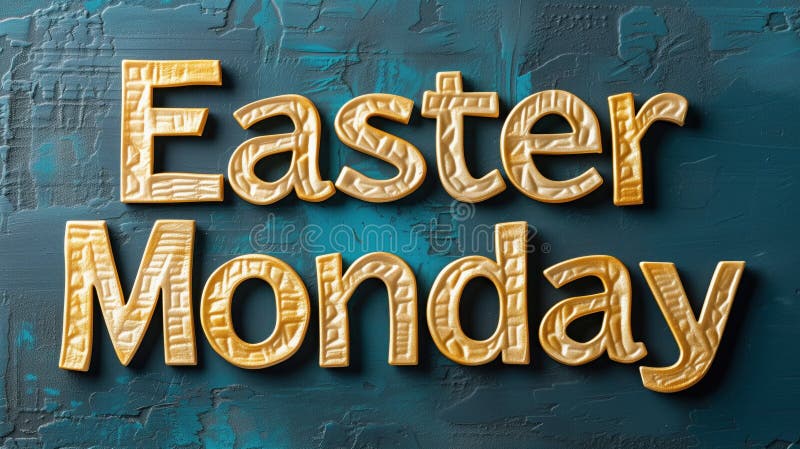 Golden Textured Easter Monday Lettering on a Blue Background. Stock ...