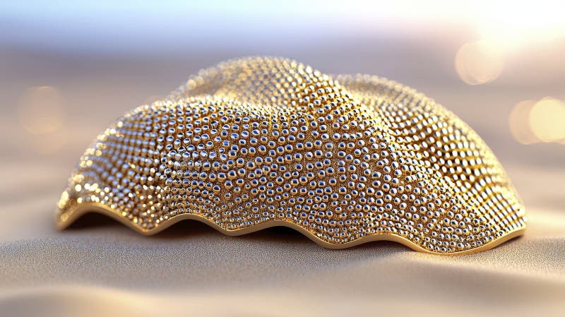 Golden Shell on Sandy Beach Detailed 3D Render Stock Illustration ...