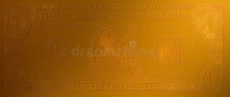 Golden Textured 1 US Dollar Banknote Stock Illustration - Illustration ...