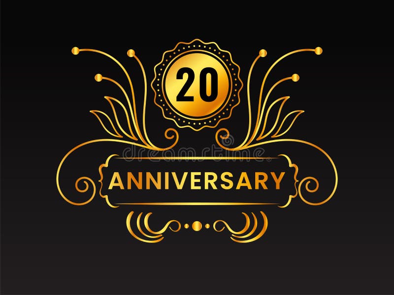 Golden 20th Anniversary Emblem Badge Logo on Black Stock Illustration ...