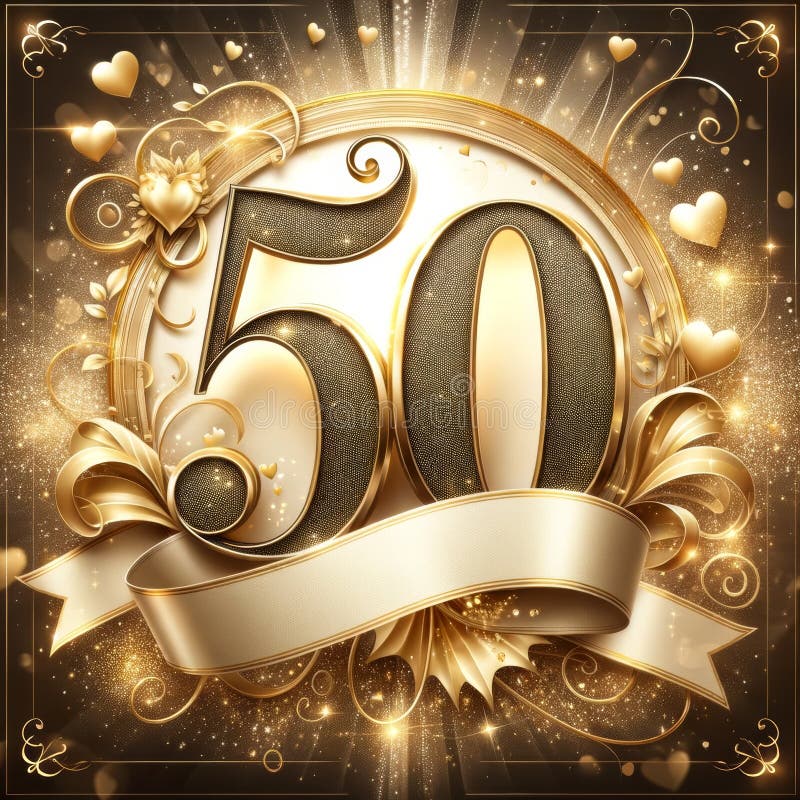Golden 50th Birthday Celebration Design with Copyspace Stock ...
