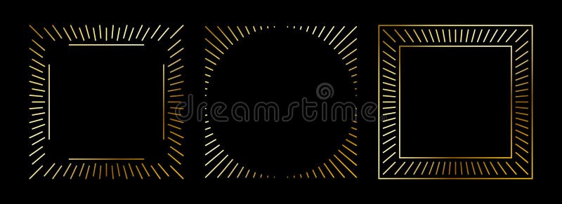 Golden Thin Frames Set. Gold Square Borders in Art Deco Style Stock ...