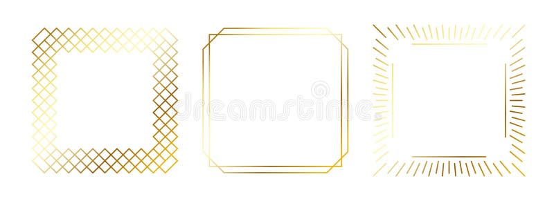 Golden Thin Frames Set. Gold Square Borders in Art Deco Style Stock ...