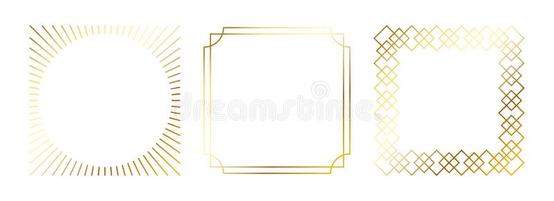 Golden Thin Frames Set. Gold Square Borders in Art Deco Style Stock ...
