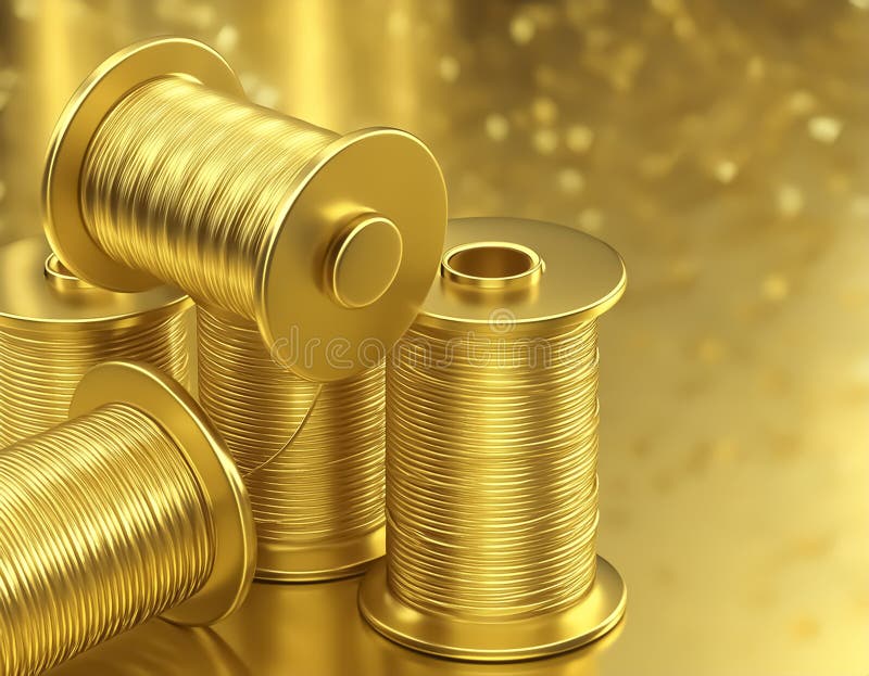Golden thread reels stock illustration. Illustration of fiber - 326453255