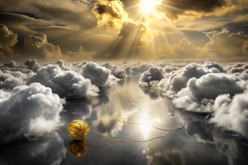 Golden Threads and Abstract Forms Silhouetted Against a Soft Cloudscape ...