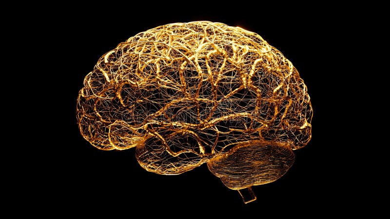 Golden Threads Connecting Human Brain Visualization Stock Illustration ...