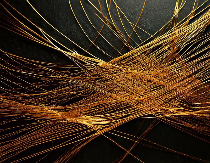 Golden Threads Intertwined on Dark Background Creating Abstract Design ...