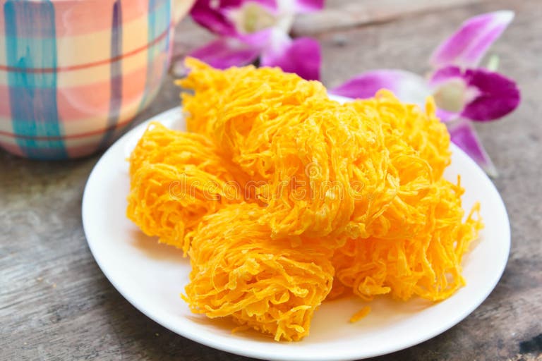 Golden Threads, Thai Dessert. Stock Photo - Image of asian, golden ...