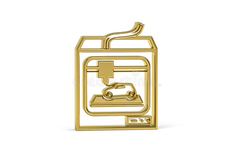 Golden Three Dimensional 3d Printer Icon on White Background Stock ...
